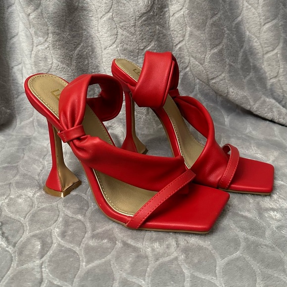 EGO | Shoes | Ego Stacie Ruffle Details Square Toe Heel In Red Faux ...